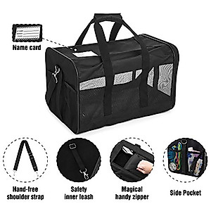 ScratchMe Pet Travel Carrier Soft Sided Portable Bag for Cats and Small Dogs, Collapsible, Durable, Airline Approved, Travel Friendly, Carry Your Pet with Safely and Comfortably, Black Large