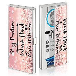 Swooflia Business Card Holder Case Wallet for Women Metal Inspirational Quote Slim Pocket Purse Square Card Cases Cute For Realtors Real Estate Agents