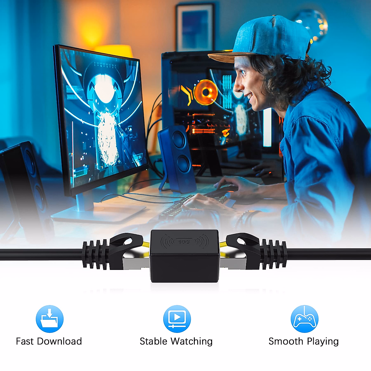 JODROAD RJ45 Coupler, Ethernet Couplers, Ethernet Extender Adapter, Cat8 Cat7 Cat6 Cat5e Cat5 Inline Coupler, Ethernet Connector Female to Female (2Pcs, Black)