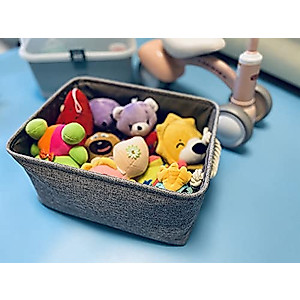 YeaBerr Storage Basket Bins, Large Foldable Fabric Storage Baskets with Handles for Clothes Toys Organizing Home Office Laundry Nursery Shelves, Baskets for Gifts Empty (Grey, 16.1x12.2x7.9 inch)