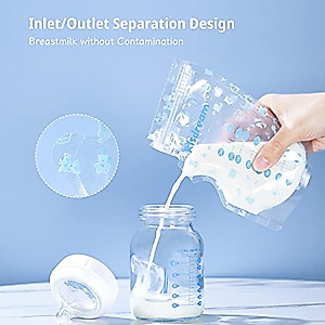 Breastmilk Storage Bags & Container Spout & Thickened Design with Large Capacity 8 OZ, 100 Count Storage Milk Bags for Easy Labeling, Space Saving & Pre-Sterilized Without BPA