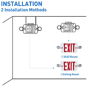 Exit Sign with Emergency Lights, Red Double-Face Exit Light with 90-Min Backup Battery, Universal Mount, Fire-Resistant ABS Housing, UL Listed, 120-277V (UL 94V-0 Rated)
