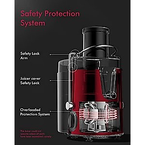 Juicer Machines, SIFENE 500W Big Mouth Centrifugal Juicer, Juice Maker Extractor for Vegetable and Fruit with 3-Speed Setting, Easy to Clean (Red)