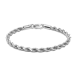 LeCalla 925 Sterling Silver Italian Diamond-Cut Braided Rope Chain Bracelet for Teen and Women 6.5 Inches