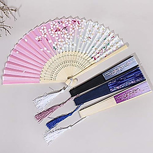 PHONME Decorative Folding Fans Folding Fans Chinese Style Dance Wedding Party Lace Silk Handheld Flower Fan Gift Hand Fan Vintage Style (Color : Navy)