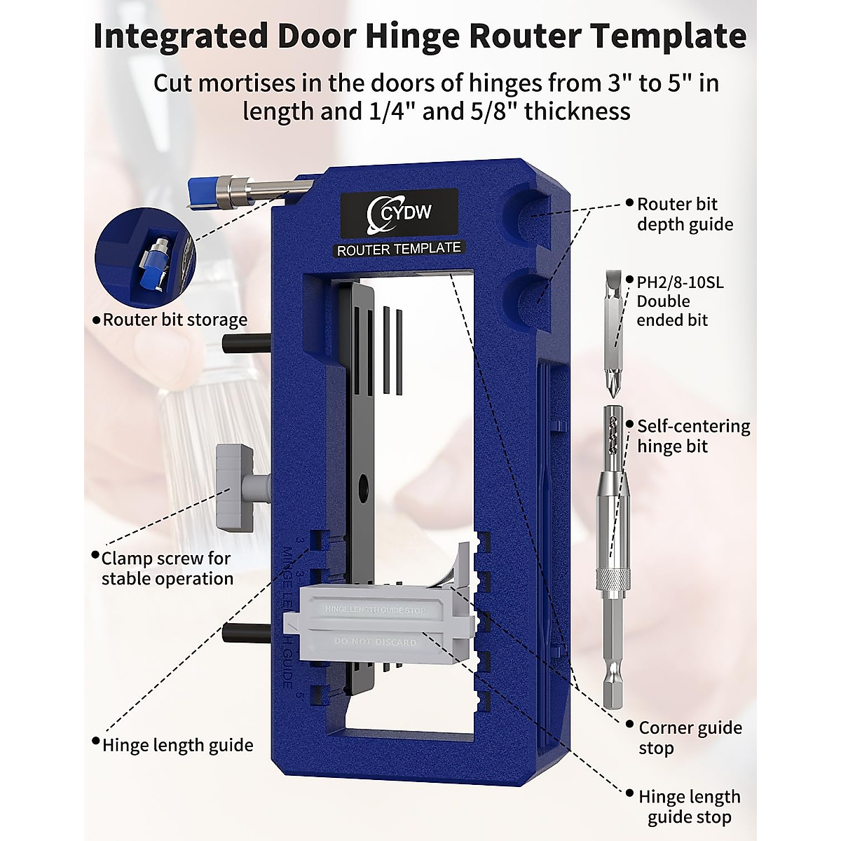 Door Hinge Jig, Door Hinge Router Template,Door Hinge Mortiser, Hinge Installation Kit Fits 3” to 5” Length and 1/4” or 5/8” Thickness Door Hinge, Blue
