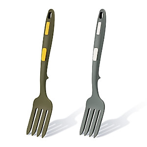 2pcs Silicone Flexible Forks, Large Silicone Cooking Fork Heat Resistant, Multifunctional Nonstick Blending Fork for Cooking Utensil for Kitchen Stir Mix Mash (Gray Green, Dark Green)
