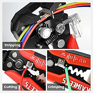 KAIWEETS Self Adjusting Wire Stripper - 3 in 1 Heavy Duty Automatic Wire Stripping Tool | 10-24 AWG Wire Cutter for Electrical Cable Cutting, Crimping Tool