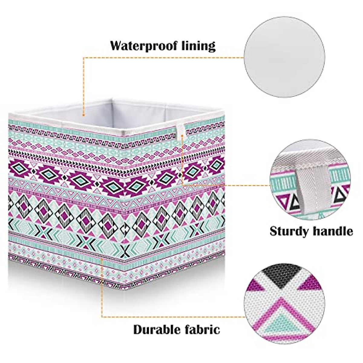 Kigai Cube Storage Bin Pink Aztec Navajo Print Foldable Storage Basket Toy Storage Box for Home Organizing Shelf Closet Bins, 11 x 11 x 11-Inch