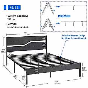 VECELO Full Size Platform Bed Frame with Wood Headboard, Strong Metal Slats Support Mattress Foundation, No Box Spring Needed