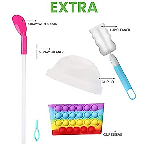 Pink Instant Slushie Cup,1 Pack Slushy Cup Maker Tiktok, Slush Squeeze Cup for Quick Diy with Straw Spoon, Cup Brush, Straw Brush, & Pop-It Cup Sleeve