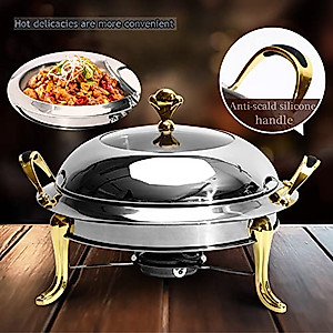 Stainless Chafing Dish Buffet Set with Visible Lid,Food Tray and Fuel Holder for Parties Buffet (Diameter: 28 CM),Gold