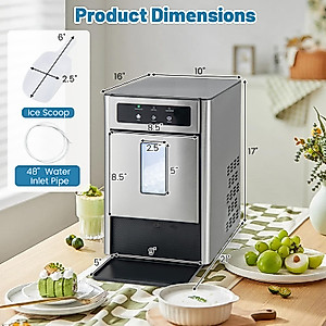 ARLIME Nugget Ice Maker, Countertop Ice Maker with 2.3L Water Tank, 4FT Water Inlet Pipe, Manual & Auto Water Refill, Ice Maker Machine w/Ice Scoop & Water Tray, Ice Machine for Kitchen, Home, Bars