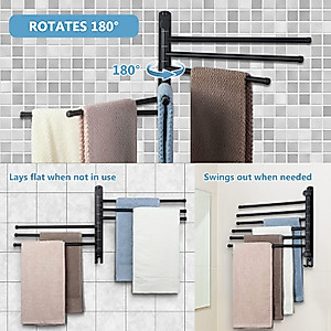 Space Saving Towel Rack JSVER Black Space Saving Towel Holder, Towel Rack Wall Mounted, Swivel Hand Towel Holder, 6-Arms Towel Bar, Towel Racks for Bathroom