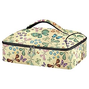 Kcldeci Insulated Thermal Food Carrier Insulated Casserole Carrier for Hot or Cold Food,Spring Golden Floral Insulated Tote Bag for Potluck Cookouts Parties Picnic,Lasagna Lugger