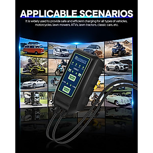 SAFEMATE 12V Battery Charger, 0.75A/1.25A Full Automatic Trickle Charger, Battery Maintainer, and Battery Desulfator, for Car, Motorcycle, Lawn Mower Lead Acid Batteries