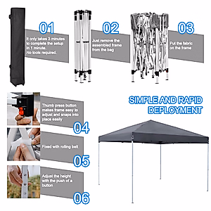 ZENY 10x10 Pop Up Canopy Tent Easy Set-up Outdoor Patio Canopy Adjustable Straight Leg Heights Instant Shelter with Wheeled Bag, Ropes (10x10ft-Grey)