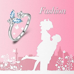 AOBOCO Butterfly Ring Sterling Silver Adjustable Open Rings Blue Butterfly Series Anniversary Jewelry Gifts for Women US Size 6