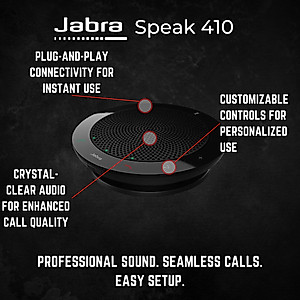 Jabra Speak 410 USB PC Speaker and Microphone - Conference Speakerphone for Laptops, Desktops, MAC, Tablet, USB, Compatible w/Teams, Zoom, Skype Version 7410-109, Global Teck Microfiber Cloth