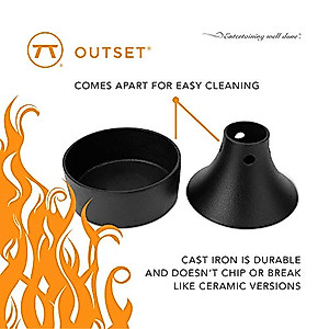 Outset 76633 Cast Iron Beer Can Chicken Stand, Garlic Roaster and Flavor Infuser, Black