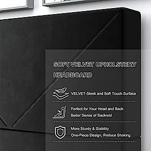 Flolinda King Size Bed Frame, Upholstered Bed Frame with Tall Tufted Velvet Headboard, Heavy Duty Metal Mattress Foundation with Wooden Slats, King Bed Frame No Box Spring Needed, Easy Assembly