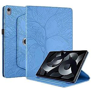 Schaflie Compatible with iPad 10th Generation Case 2022 iPad 10.9 Case 360 Rotating Cover PU Leather Stand Function with Tree Embossed with Pen Holder Cover for iPad 10th Generation Blue