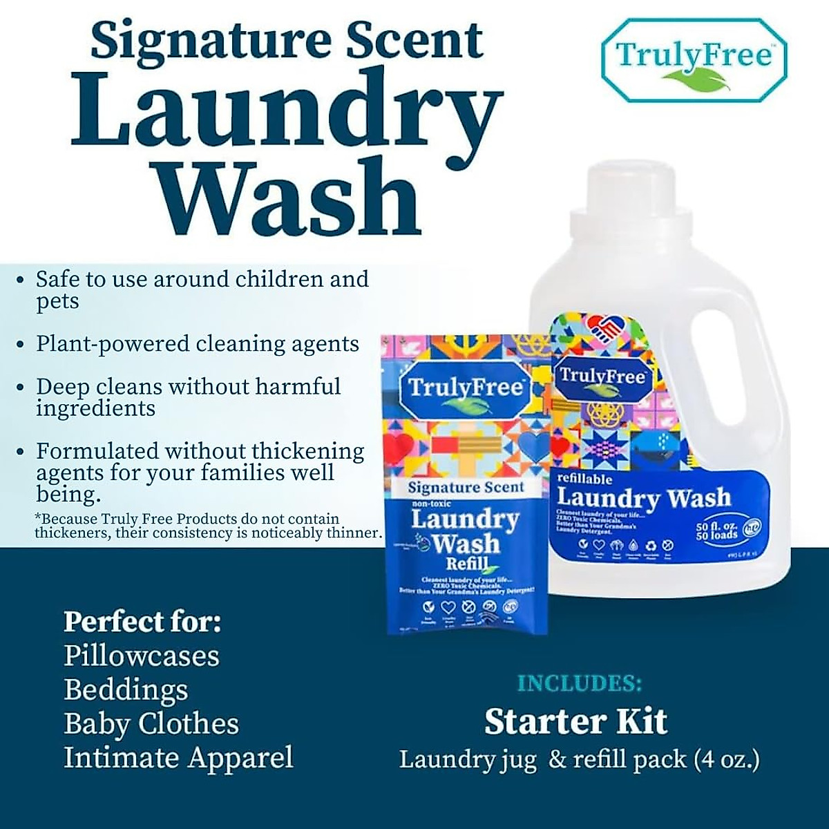 Truly Free Laundry Detergent for Sensitive Skin | Gentle & Safe for Baby Clothes | Plant-Based | Easy to Dissolve to Create a Liquid| Include 1 Refillable Bottle| Signature Scent (50 Loads)