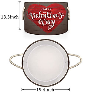 Valentine's Day Love Heart Shape Large Round Baskets for Storage Laundry Baskets with Handles Blanket Storage Basket for Bathroom Shelves Bins for Organizing Nursery Hamper Girl Boy