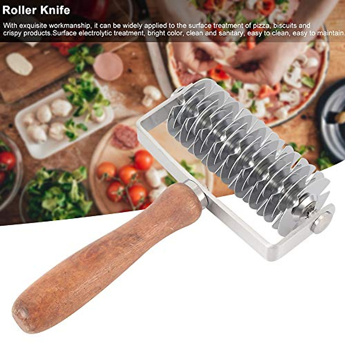 Pizza Dough Docker Roller, Pizza Dough Docker Roller Stainless Steel with Wood Handle, Dough Blistering Killer for Pizza Pie Crust Pastry Dough Cake Pie Cookies Bread Pastry