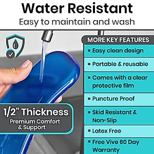 Vive Gel Toilet Seat Cushion Cover - Raised Padded Riser Cushion for Elongated, Standard, and Commode Chairs- Seat Warmer Pressure & Pain Relief Comfort- Adhesive Donut Pad for Elderly, Seniors (Blue)