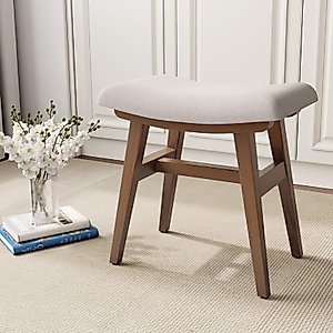 KASLANDI Solid Wood Vanity Stool, Saddle Cushion Vanity Bench with High-Strength Rebound Sponge, Easily Assembly, Vanity Chair, Foot Stool, Makeup Stool for Bedroom, Entryway (Walnut)
