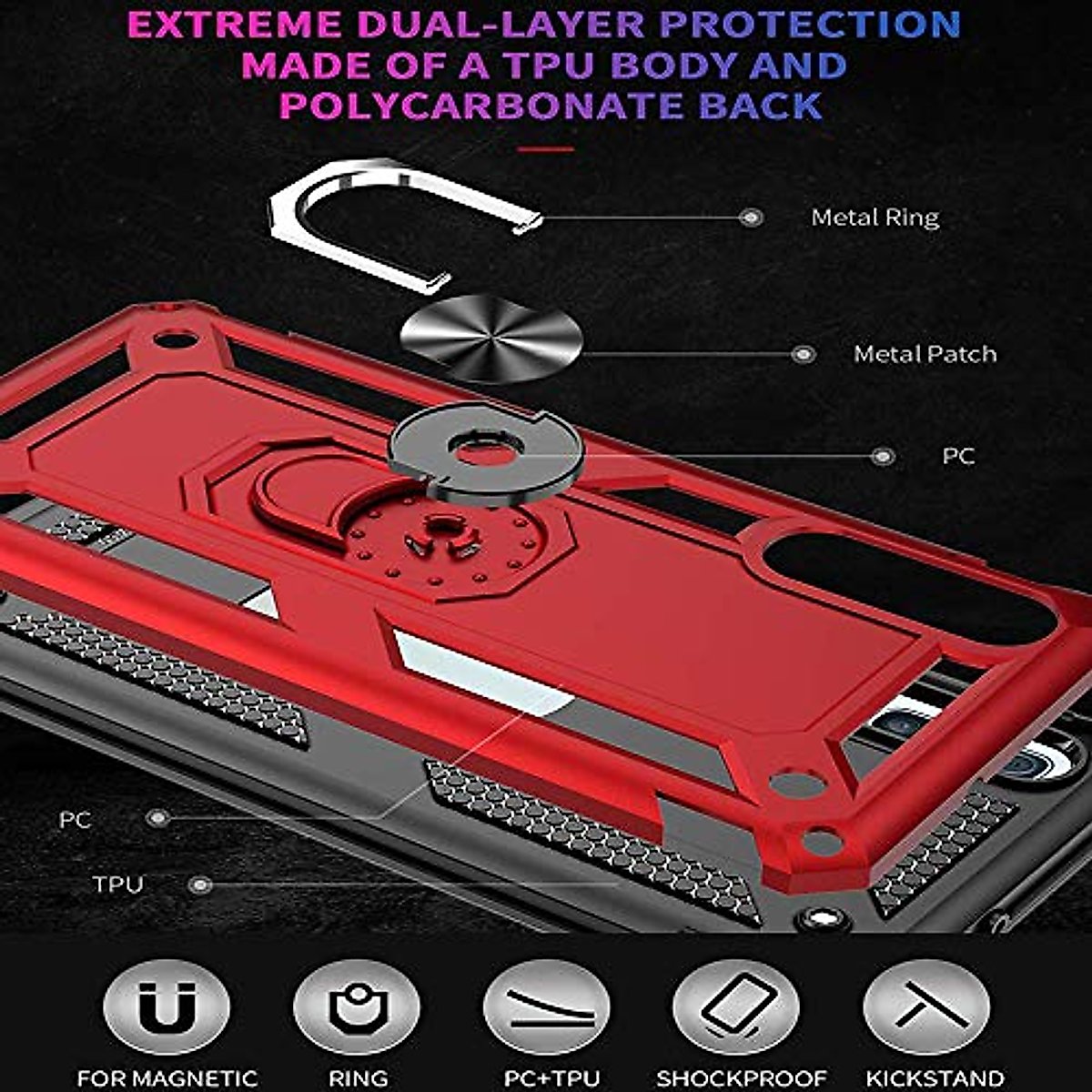 DuoLide for Huawei Y9 2019 / Enjoy 9 Plus Case （Not for Y9 Prime 2019） with Tempered Glass Screen Protector,Hybrid Heavy Duty Dual Layer Anti-Scratch Shockproof Defender Kickstand Case, Black