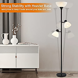 Luvkczc Torchiere Floor Lamps for Living Room with 3 Lamps, Tall Modern Standing Lamps, Industrial Bright Floor Lamp for Bedroom, Office, Dresser, 3 LED Bulbs Included