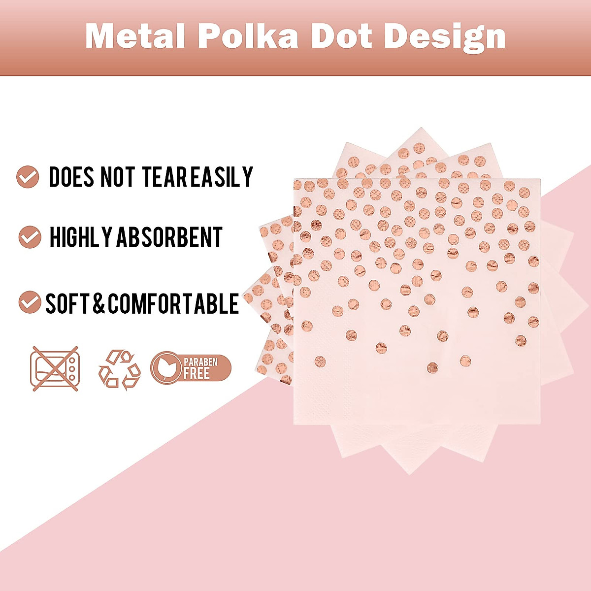 CENLBJ Pink and Rose Gold Paper Plates- 100 Pack- 50 x 7 Dinner Plates & 50 x 6.5 Napkins, Pink Paper Plates and Napkins Party Supplies for Baby Showers, Birthdays and All Occasions