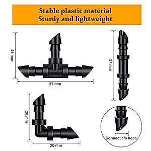 Zonon 240 Pieces Drip Irrigation Fittings Kit for 1/4 Inch Tubing, 80 Barbed Couplings, 80 Tee Fittings, 80 Elbows, Barbed Connectors with Plastic Box for Garden Lawn Drip or Sprinkler Systems, Black