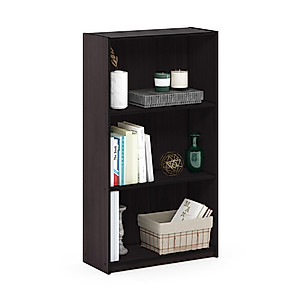 Furinno Basic 3-Tier Bookcase Storage Shelves, Dark Walnut