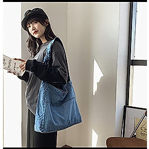 Women Denim Tote Bag Denim Shoulder Bag Hobo Crossbody Handbag Casual School Work Beach Bag(A13)
