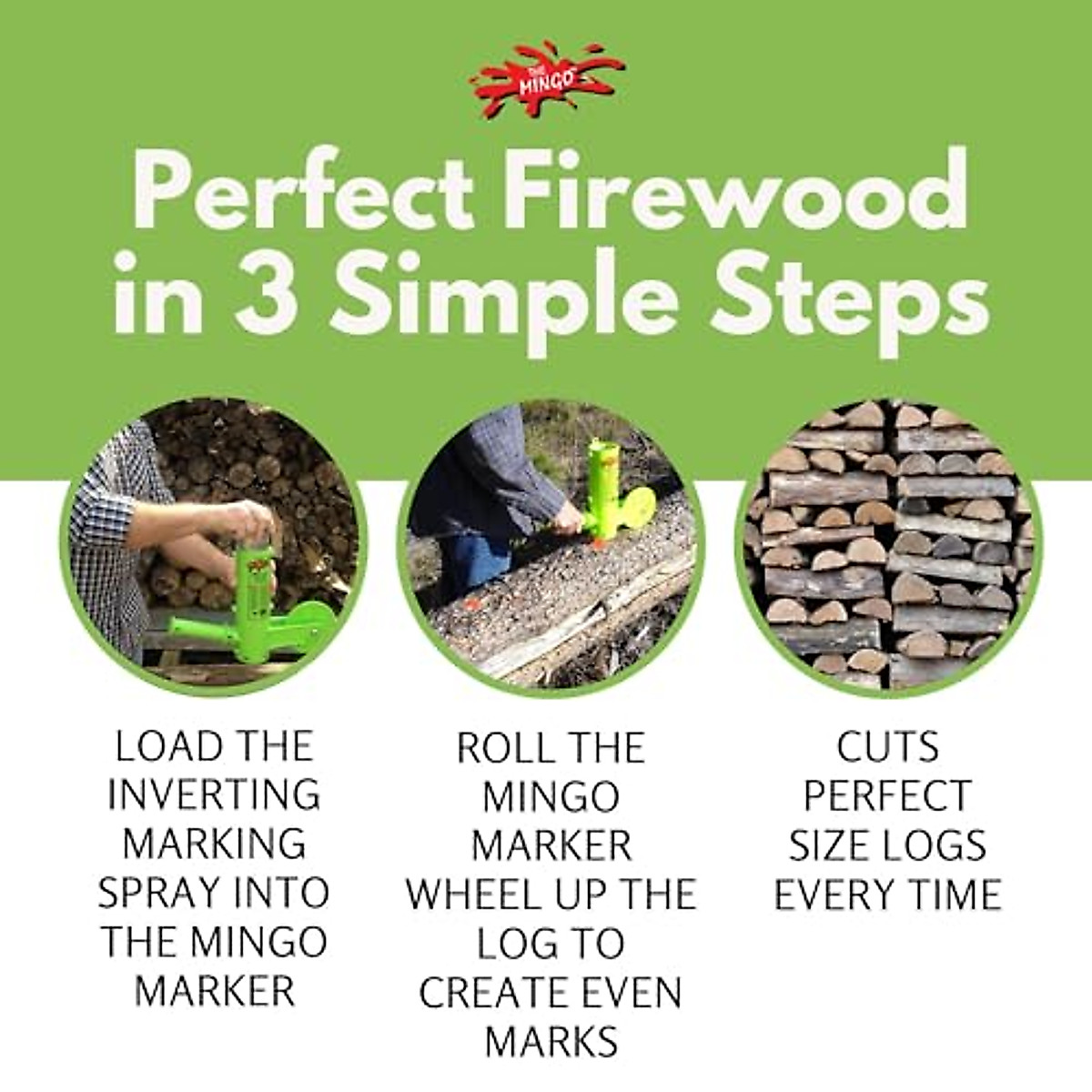 Mingo Marker Firewood Bundle - Chainsaw accessories - Firewood Measuring Tool - Log Holder for Cutting Firewood - Logging Tools and Equipment - Includes 14" 16" and 18" Wheel Marker and Extra Trigger
