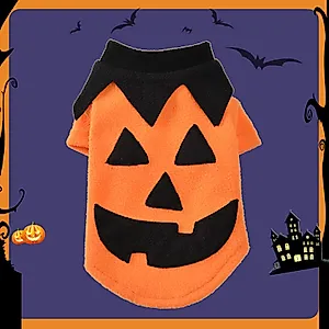 Dog Cat Halloween Customes Fleece Pumpkin Sweater Cute for Small Puppies with Button Closure Easy to Wear for Small Medium Pets (Medium)