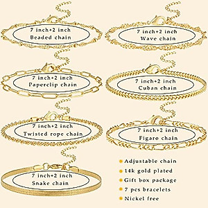 Reoxvo Dainty Gold Jewelry Bracelets for Women Trendy 14K Gold Plated Paperclip Cuban Link Chain Bracelets Set for Women Stackable
