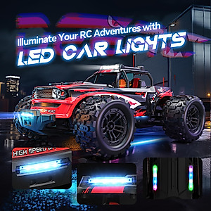 DEERC 1:14 Fast RC Cars with Colorful Led Lights,40KM/H High Speed Shark Remote Control Car,4X4 All Terrains RC Monster Truck,Waterproof Off-Road with 2 Batteries level indicator for Adults Boys
