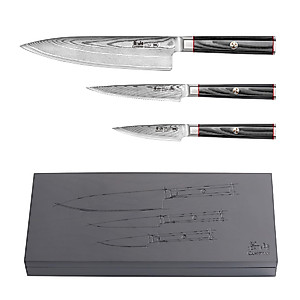 Cangshan YARI Series Starter Knife Set With Ash Wood Box, X-7 Damascus Steel (3-Piece)