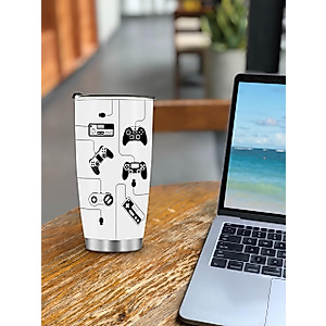 WIRESTER 20 OZ Stainless Steel Tumbler With Lid, Double Wall Vacuum Insulated Tumbler, Coffee Travel Mug Cup for Hot Cold Drinks - Black Game Controllers