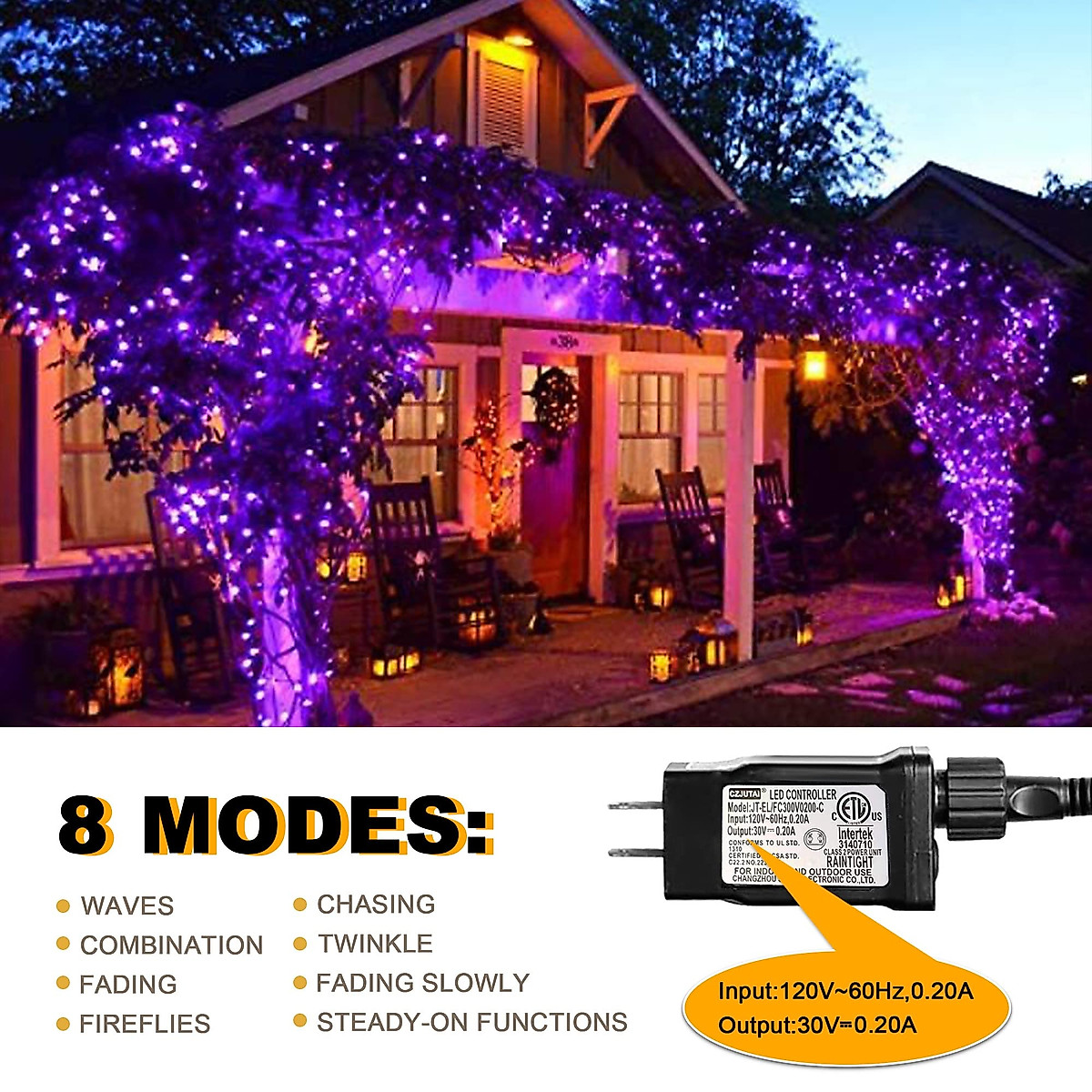 weillsnow 164FT 500 LED Purple Christmas Lights, 8 Modes Waterproof Plug in String Lights for Christmas Indoor Outdoor Yard Party Wedding Garden Home Decorations (Purple)