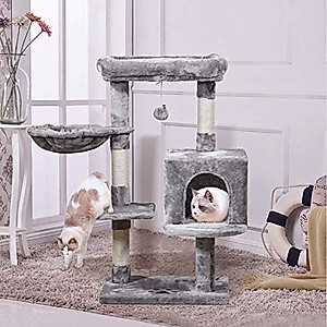 MQ Cat Tree Tower 36.7in with Padded Plush Perches, Condo, Hammock & Cat Scratching Post for Kittens, Large Cats, Gray