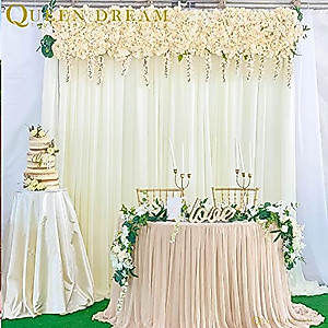 Beige Backdrop Curtain for Party 2 Pieces 5FTx10FT Ivory Chiffon Wedding Photo Background for Baby Shower Birthday Curtain