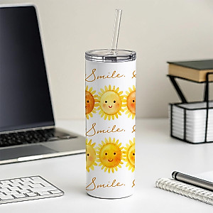 Sip Smile Shine Smiling Suns Inspirational Skinny Tumbler 20oz with Straw Insulated Water Bottle Gift