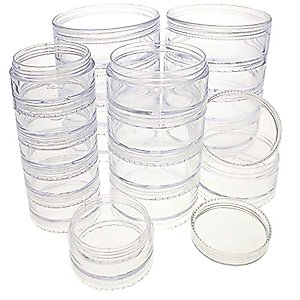 The Beadsmith – Stack Jar 4-Piece Assortment – 2 x 4 Stack, 1 x 5 Stack, 1 x 6 Stack, Pill containers, Empty Pot Jars, refillable Cosmetic containers, Small Plastic Organizers