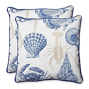 Pillow Perfect Outdoor/Indoor Sealife Marine Throw Pillows, 18.5" x 18.5", Blue 2 Count