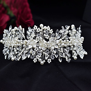 WONRLUA Pearl Bridal Headband, Wedding Headpiece for Bride, Rhinestone Bridal Hair Accessories